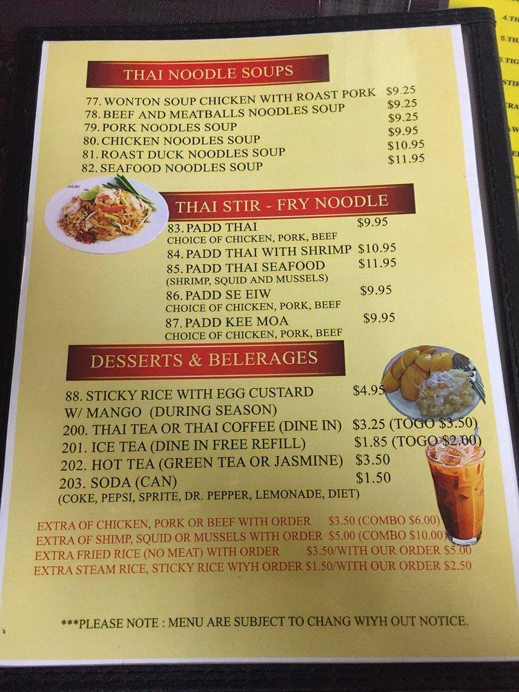 Menu at Grandma’s Thai Cuisine restaurant, Harker Heights