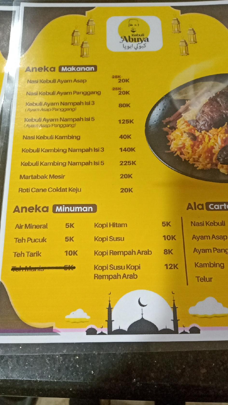 Menu at KEBULI ABUYA TANAH ABANG restaurant, Central Jakarta