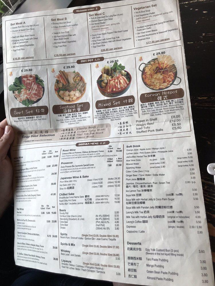 Menu at Leongs Legend restaurant, London, 39 Gerrard St