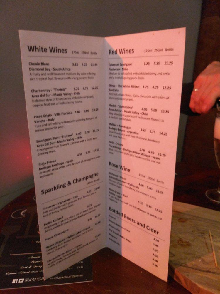 Menu at Lilys at Eden pub & bar, Urmston