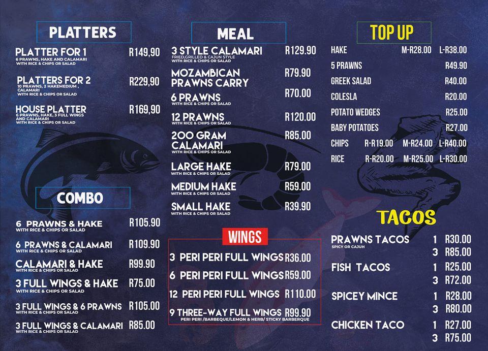 Menu at Long Beach Fish & Wings restaurant, Roodepoort