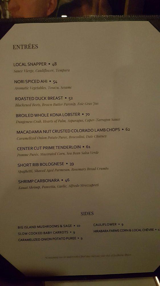 Menu at The Restaurant at Hotel Wailea, Wailea-Makena, 555 Kaukahi St
