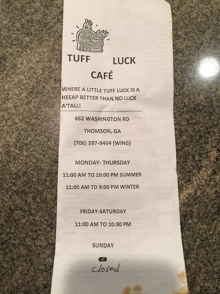 Menu at Tuff Luck Cafe, Thomson, Washington Rd
