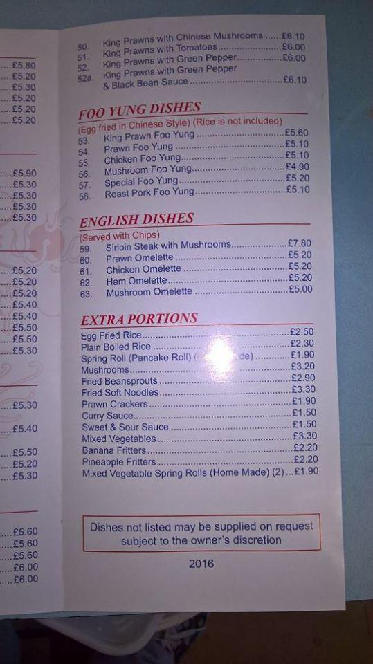 Menu at Dragon House fast food, Cheddar