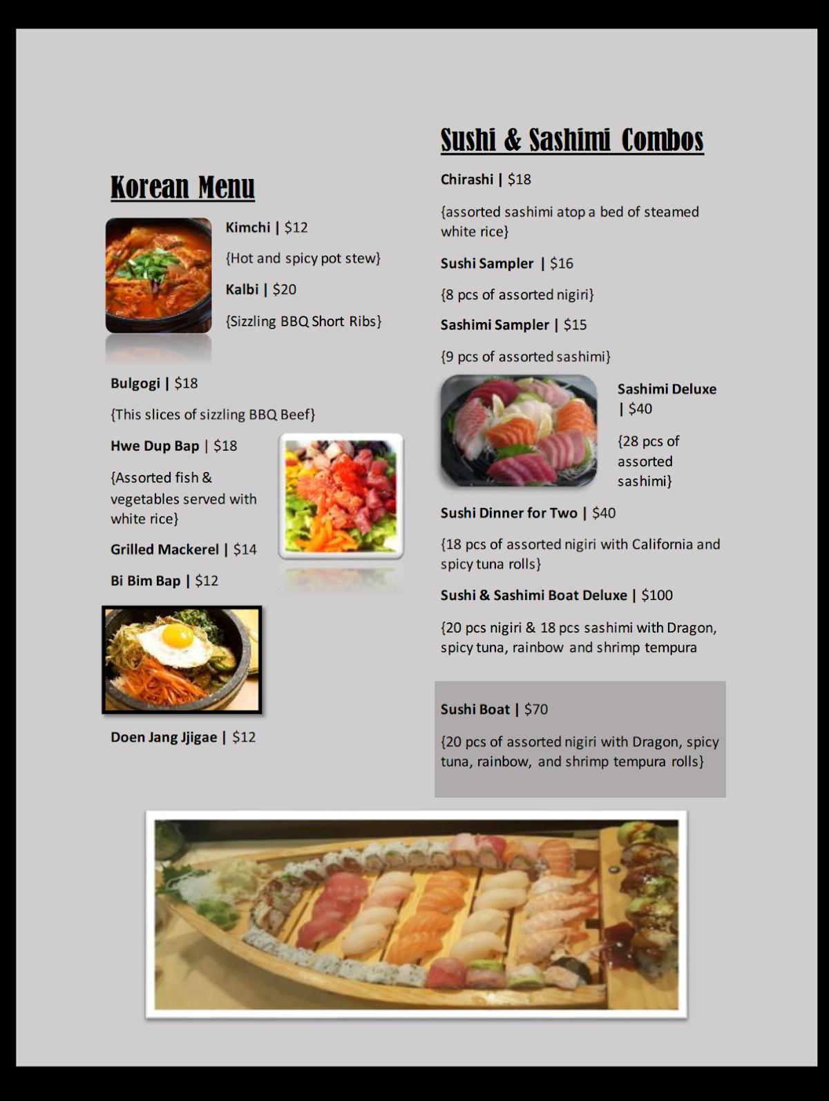 Menu at Minato Japanese & Korean Restaurant, Laughlin
