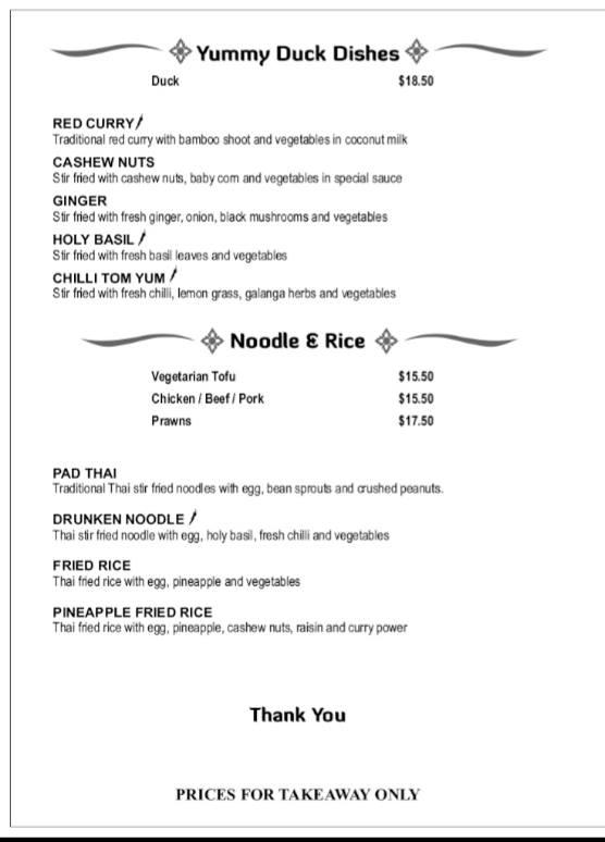 Menu at Nakontong Thai restaurant, Thames
