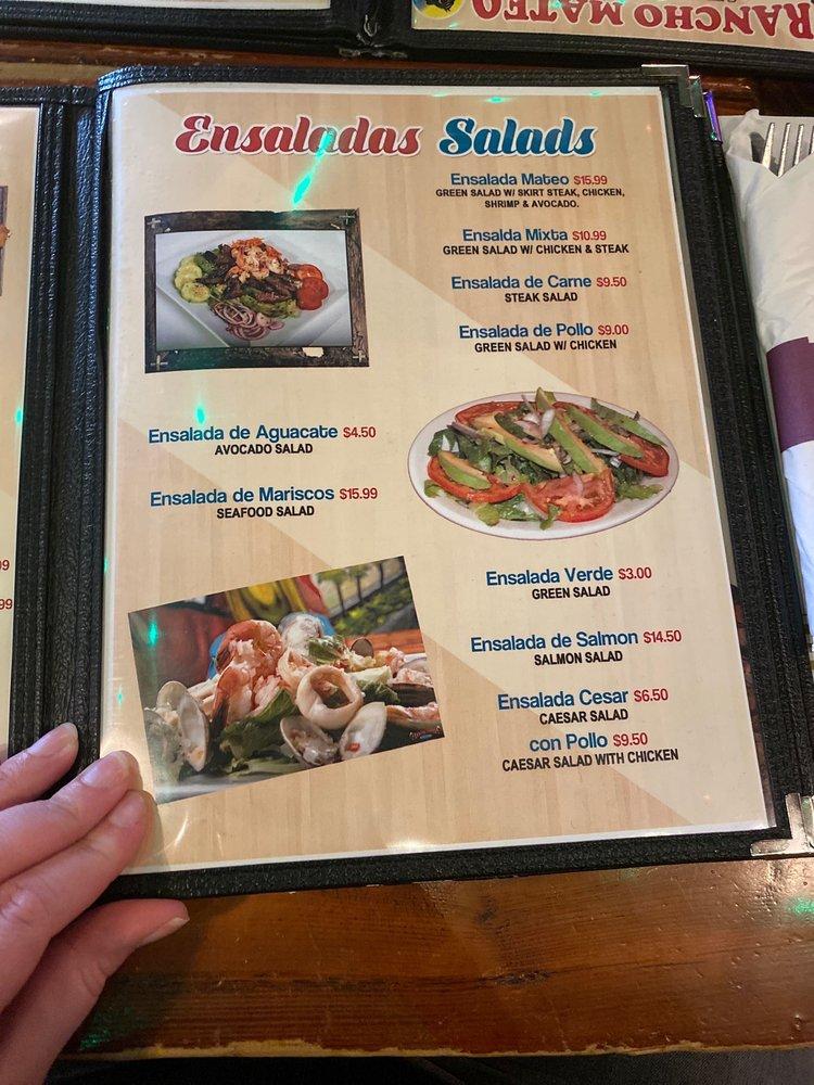 Menu at Rancho Mateo steakhouse, North Bergen