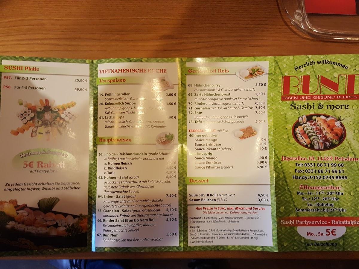 Speisekarte von BUNT Sushi restaurant, Potsdam
