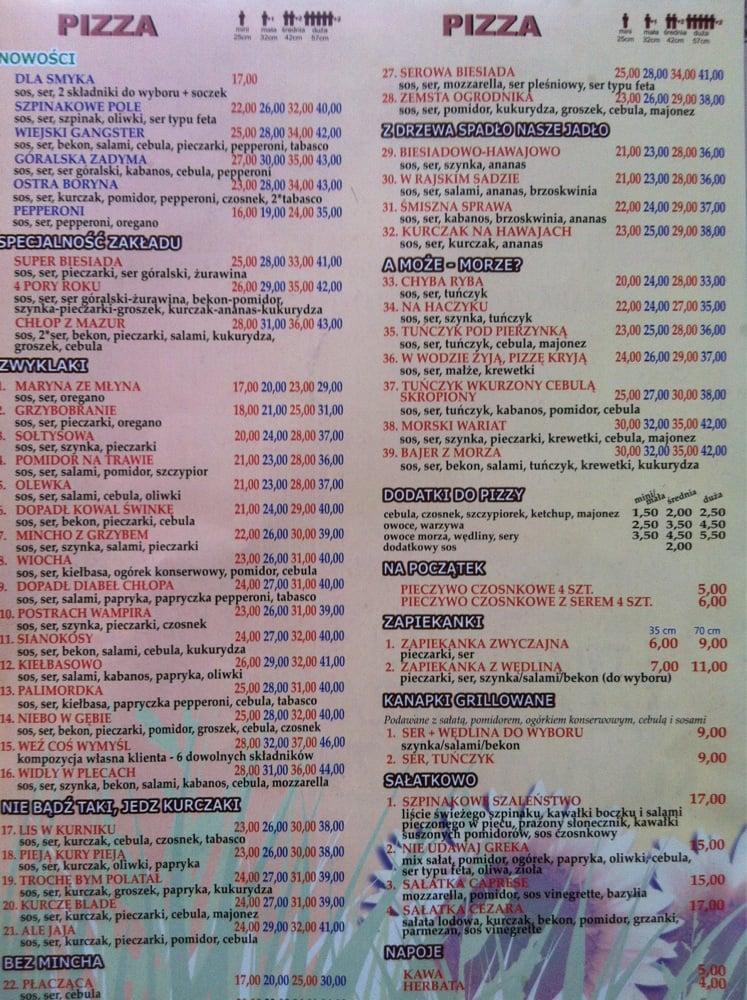 Menu at Biesiadowo pizzeria, Warsaw, Jana Kasprowicza 119a/U6