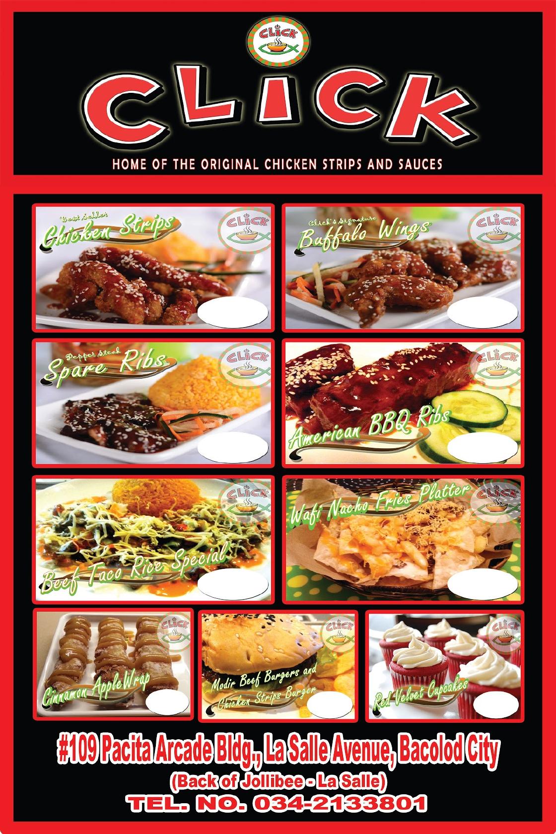 Menu at CLICK Cafe, Bacolod, MXH6+H27