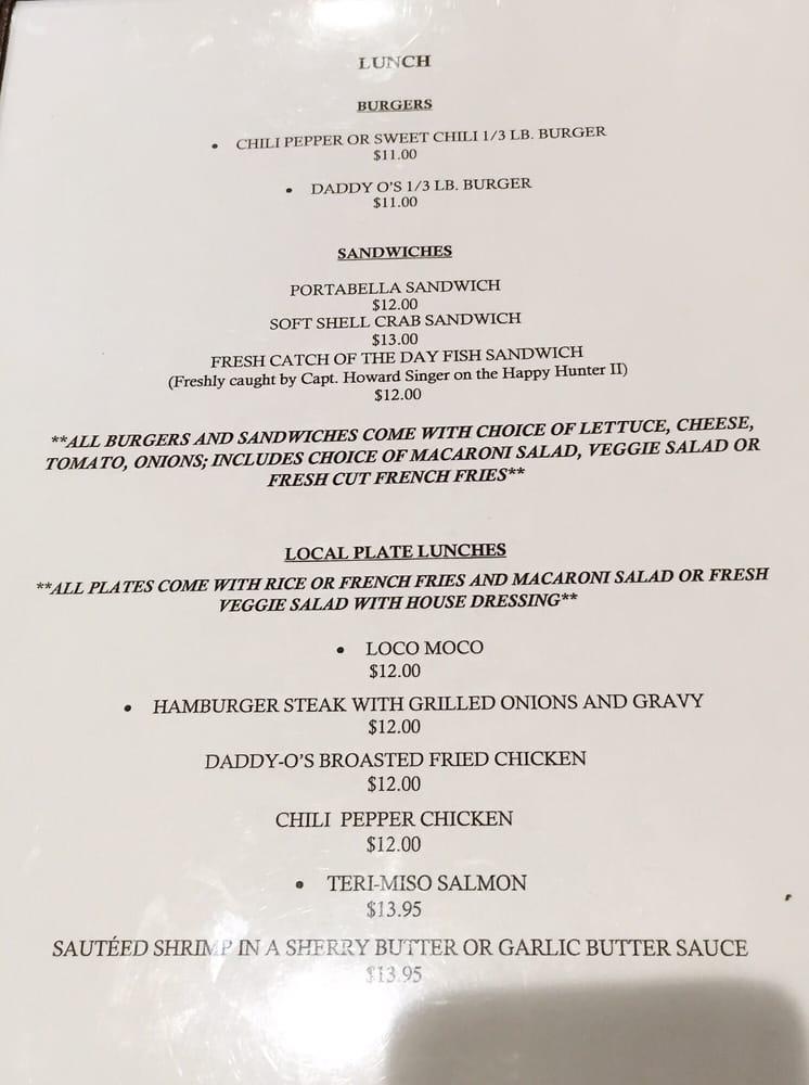 Menu at Daddy O's Restaurant, Lihue