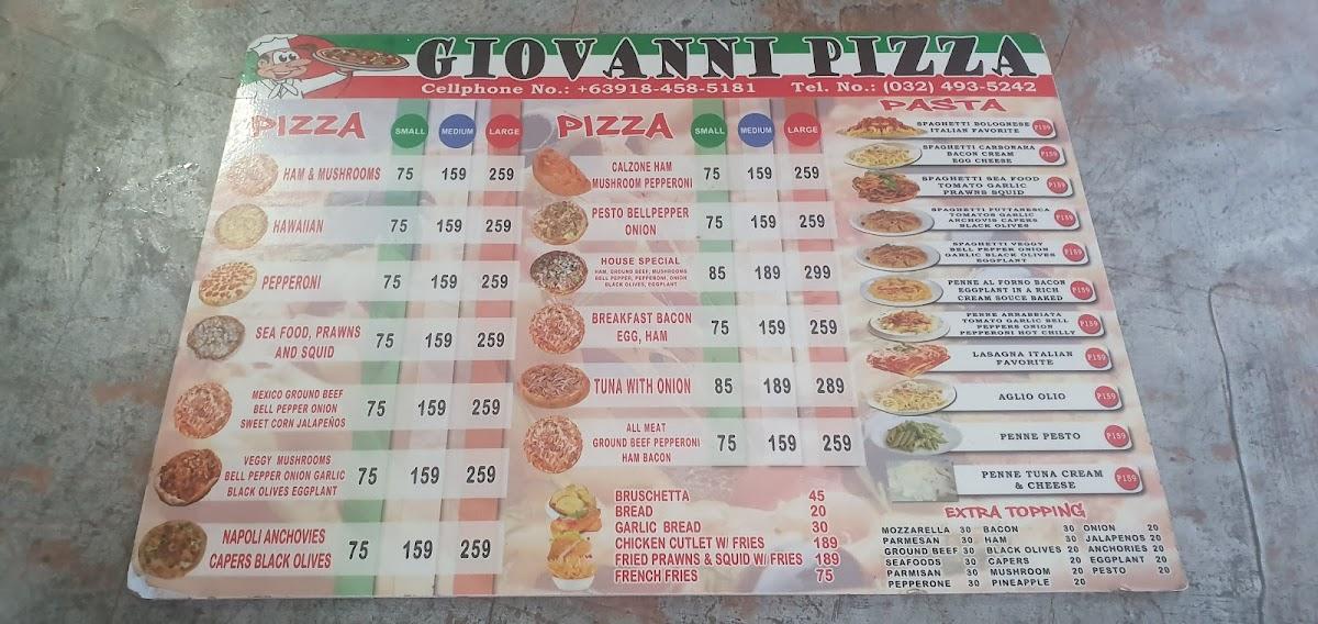 Menu at Giovanni Pizza restaurant, Lapu-Lapu City