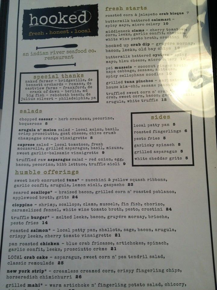Menu at Hooked restaurant, Ocean City