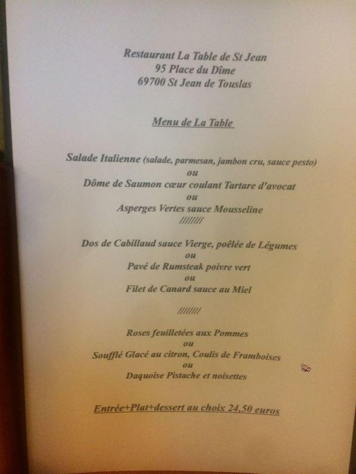 Menu au La table de Saint Jean restaurant, Saint-Jean-de-Touslas