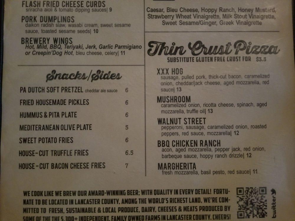 Menu at Lancaster Brewing Company pub & bar, Lancaster