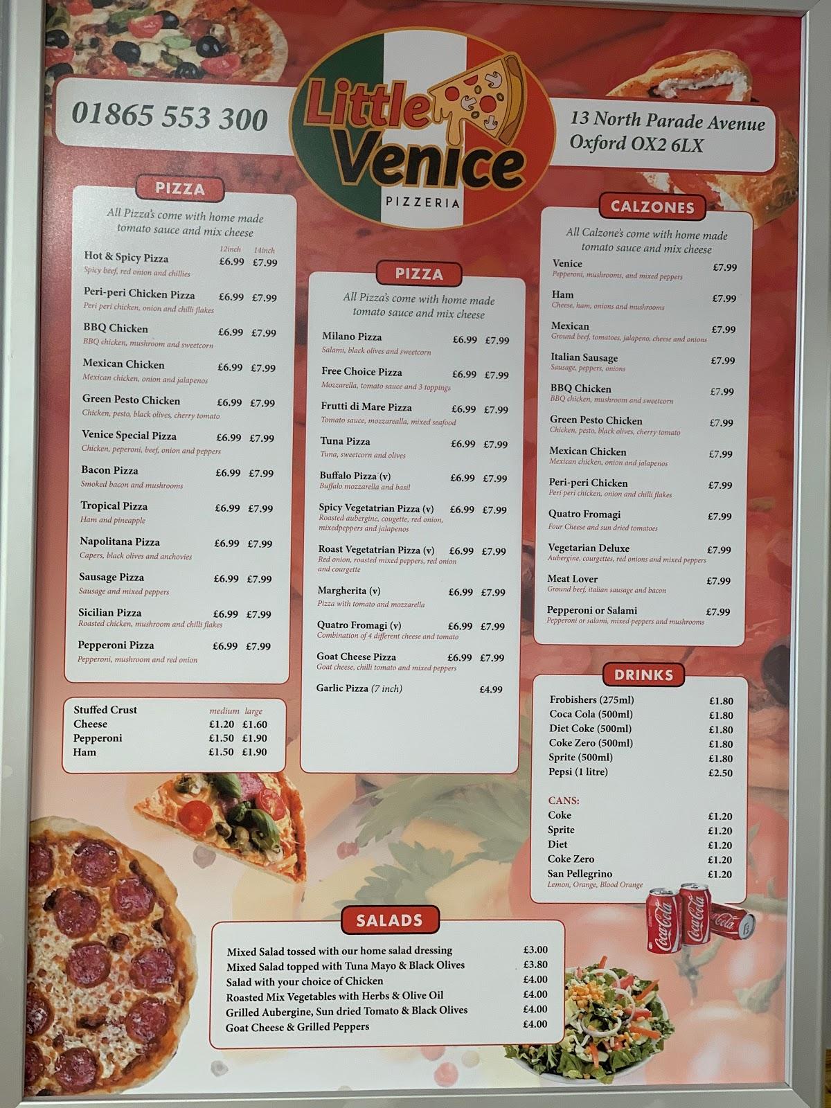 Menu at Little venice Pizzeria, Oxford