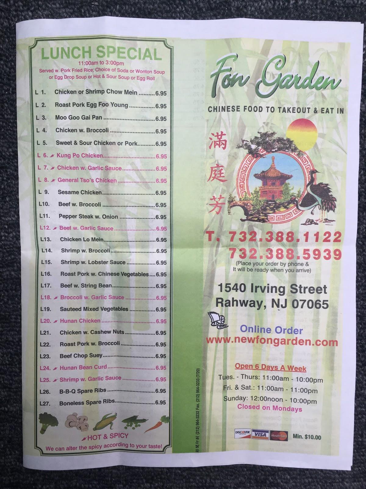Menu at New Fon Garden restaurant, Rahway