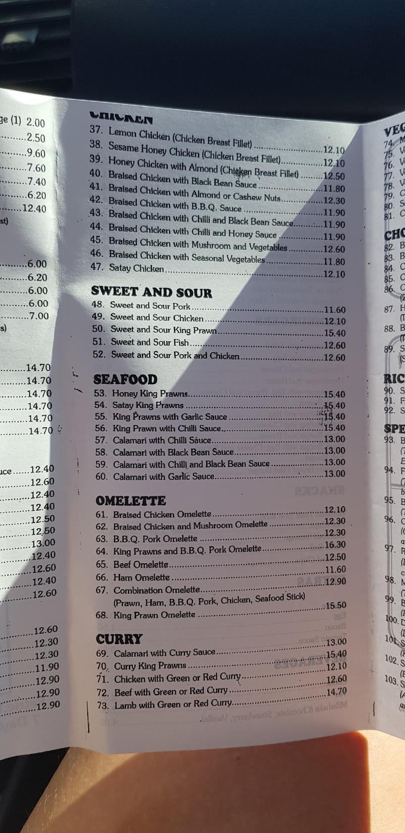 Menu at Panda Inn fast food, Petrie