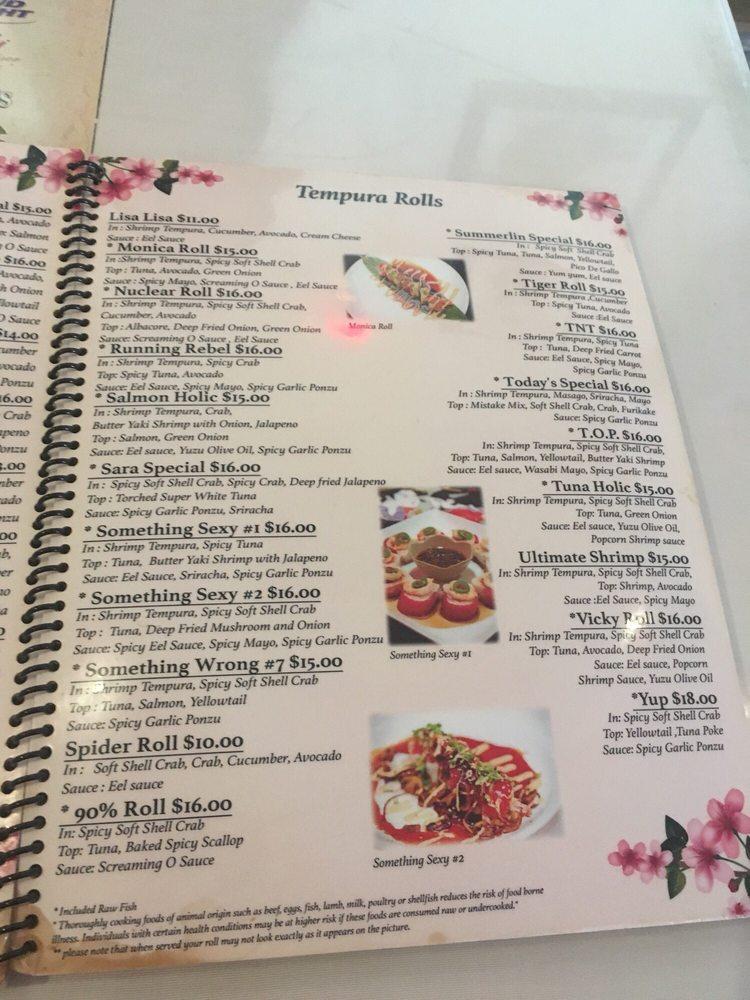 Menu at Sushi Fever restaurant, Las Vegas, W Sahara Ave
