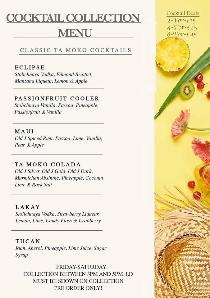 Menu at Ta Moko restaurant, Middlesbrough
