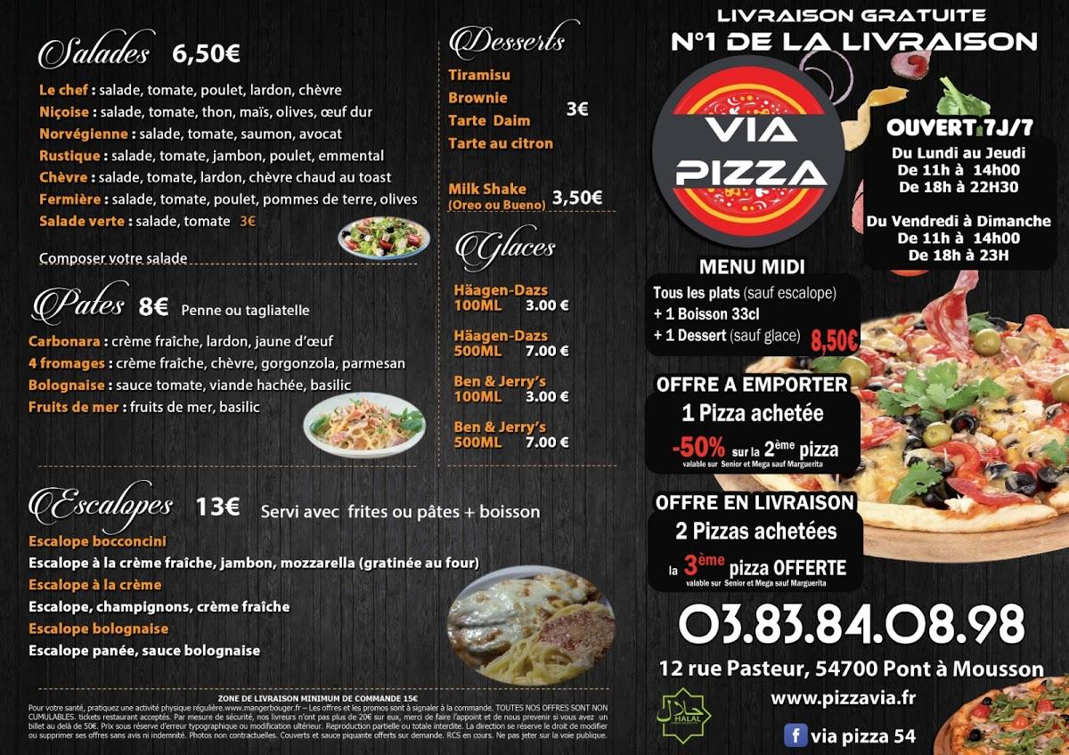 Menu at Via Pizza 54 pizzeria, Pont-à-Mousson