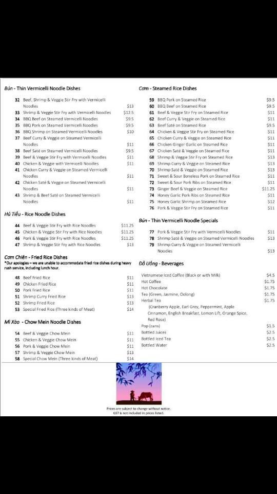 Menu at Vickie Saigon Bistro restaurant, La Ronge