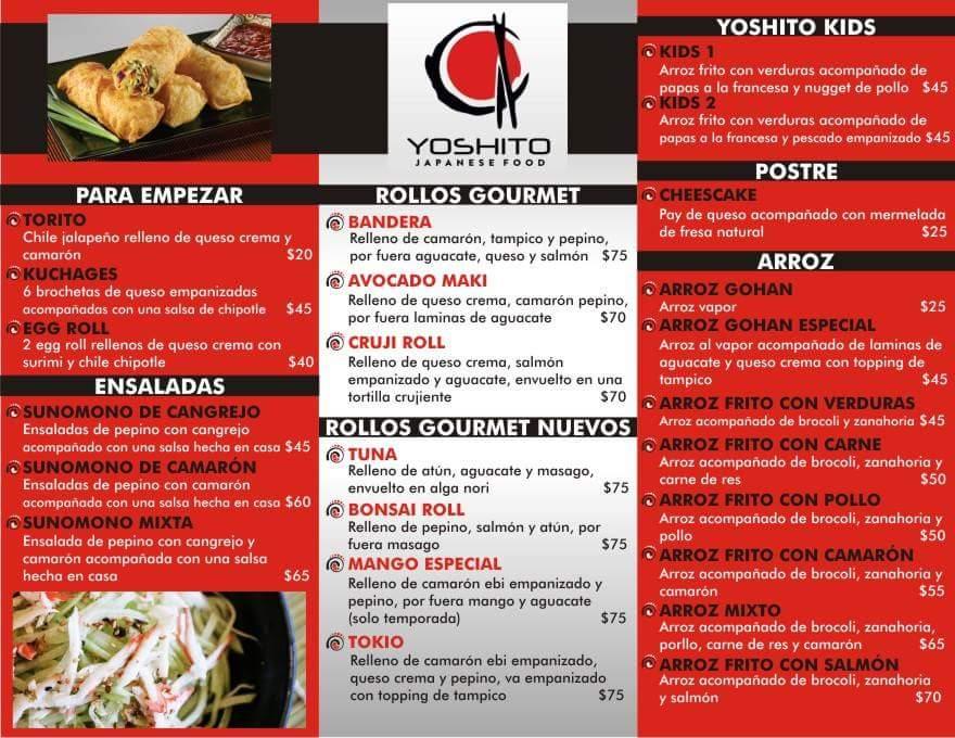 Menu at Yoshito restaurant, Gómez Palacio, C. 20 de Noviembre 1012