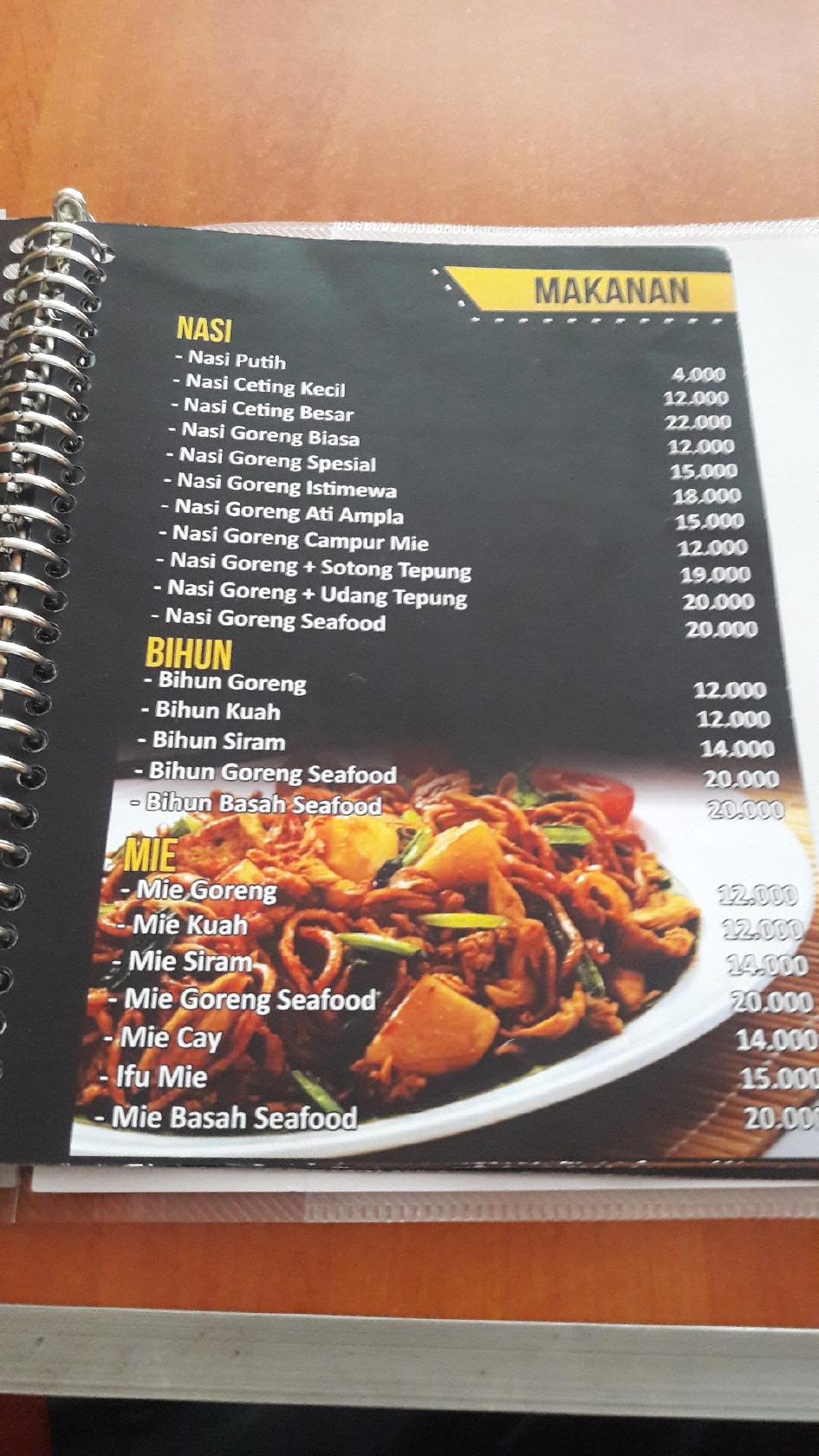 Menu at Batam Sea Food restaurant, Banjarnegara