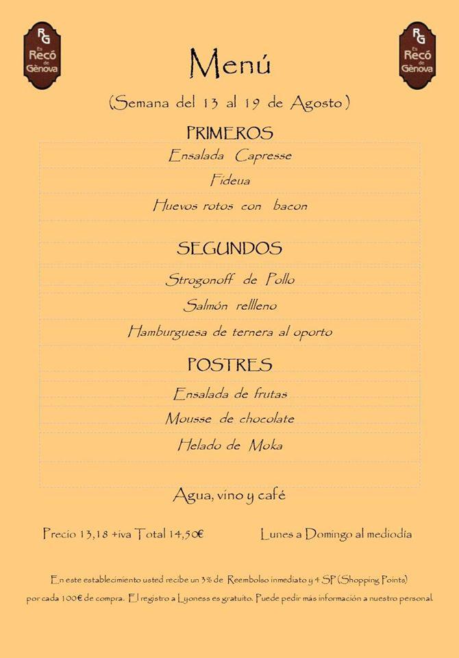 Menu at Restaurante Es Reco de Génova, Gènova, Carrer de la Coma