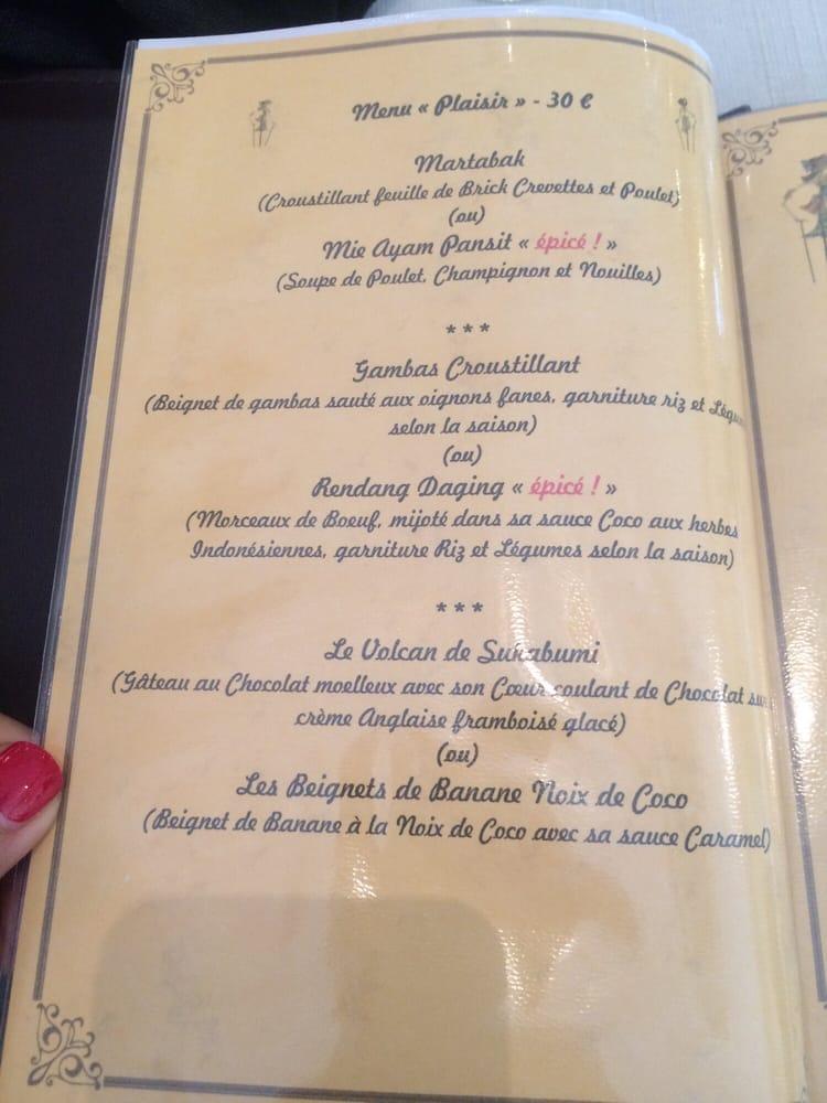 Menu at Le Gourmet de Java restaurant, Cahors