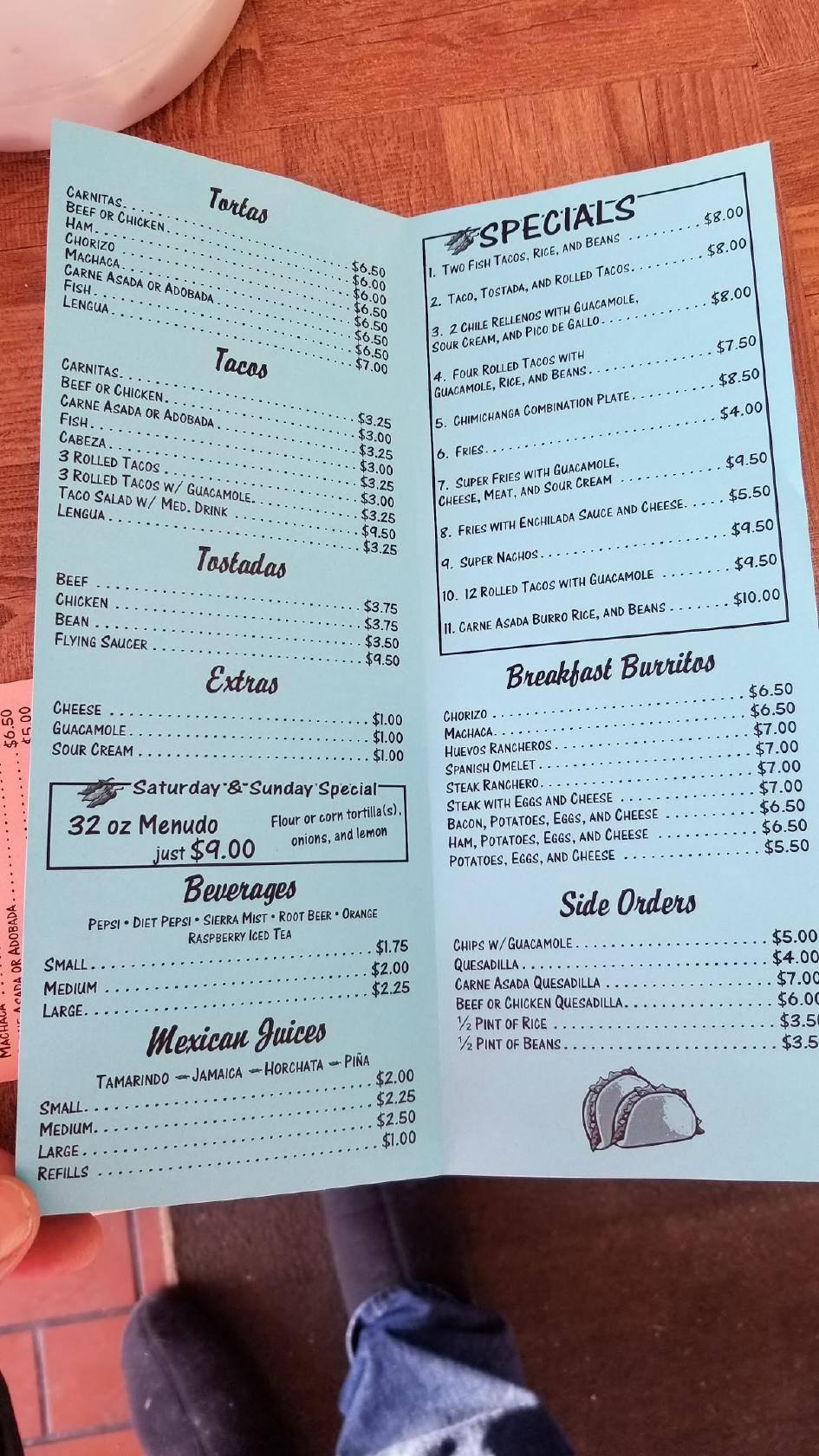 Menu at Los Jilbertos Mexican Food restaurant, Miami
