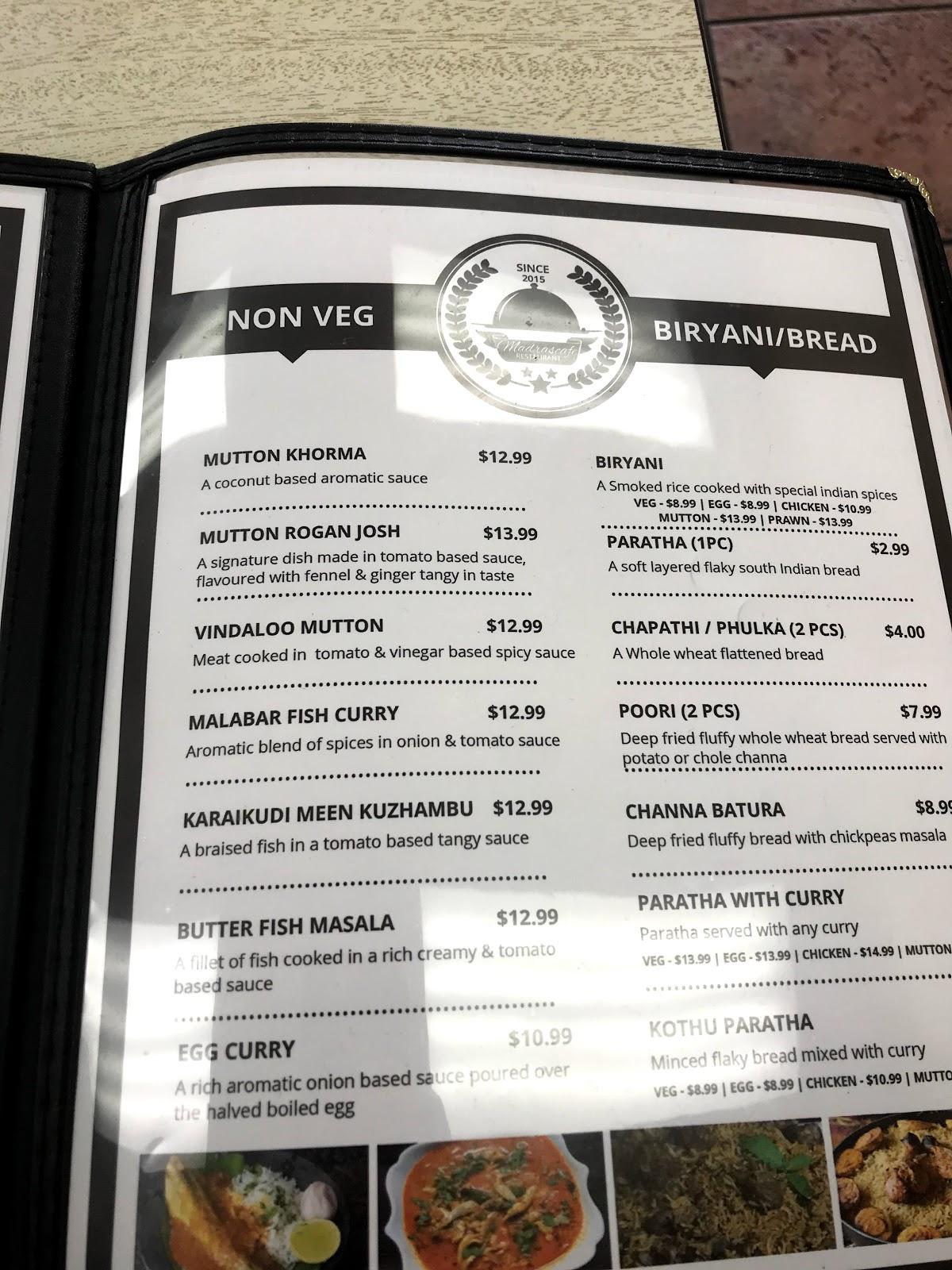 Menu at Madras Cafe, Calgary, 175A 52 St. SE