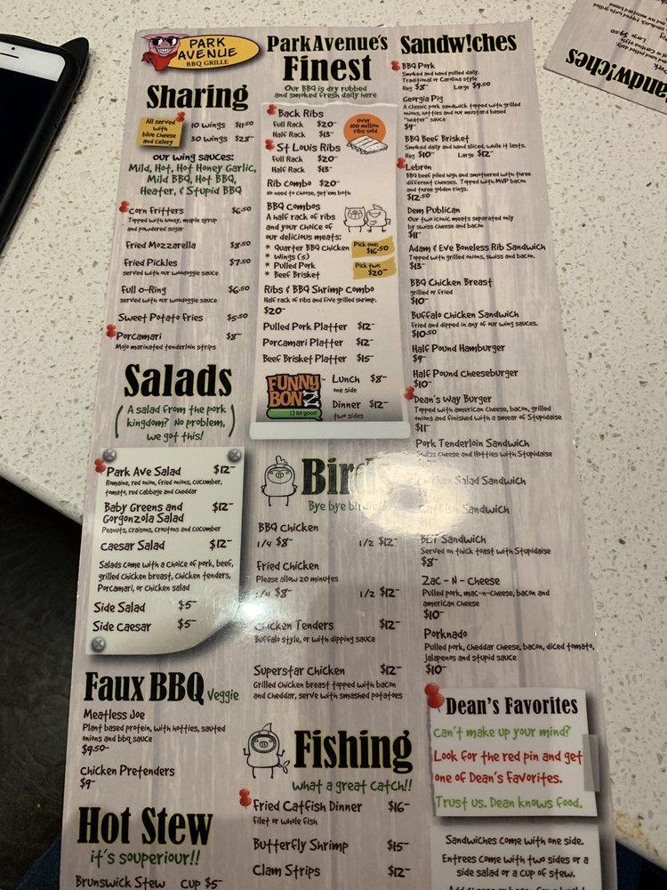 Menu at Park Avenue BBQ Grille, Palm Beach Gardens, PGA Boulevard #C ...