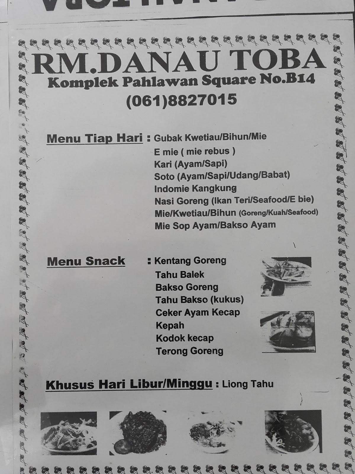 Menu at RM Danau Toba restaurant, Binjai