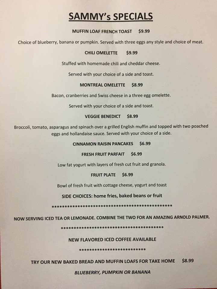 Menu at Sammy J's Breakfast Cafe, Salem