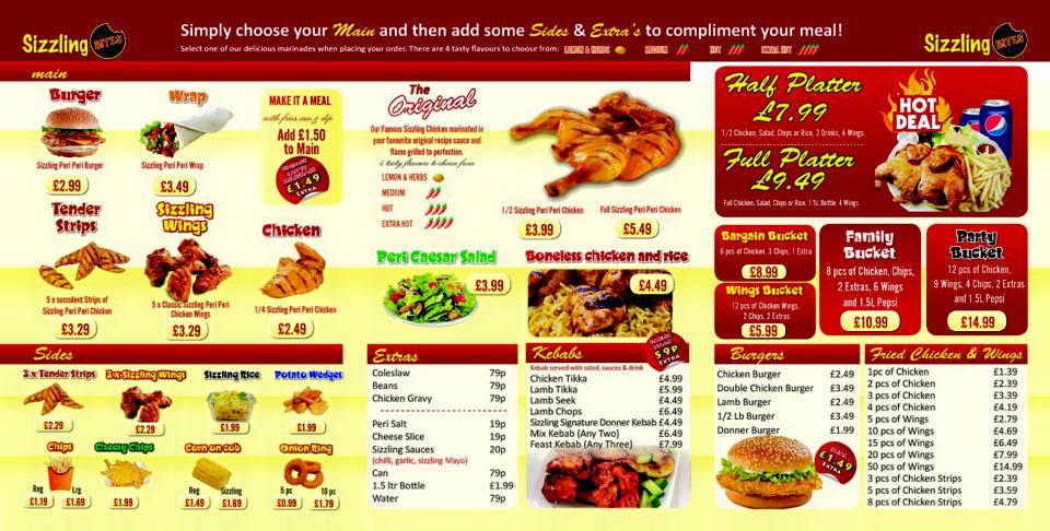 Menu at Sizzling Bites restaurant, Manchester, 2 Maple Rd