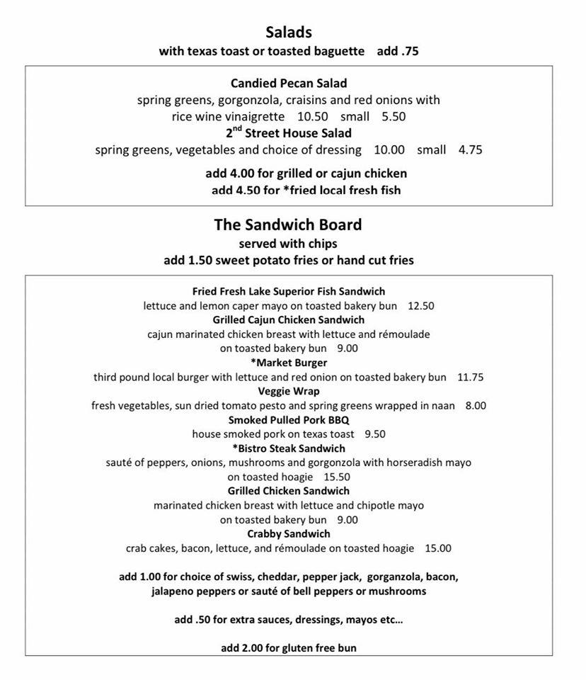 Menu at Second Street Bistro pub & bar, Ashland