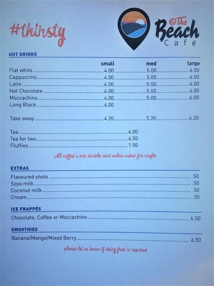 Menu at At The Beach Cafe, Waitarere Beach