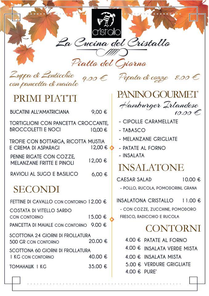 Menu at Bar Pasticceria Cristallo, Porto Torres