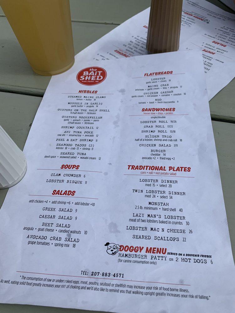 Menu at Bayley's Lobster Pound restaurant, Scarborough