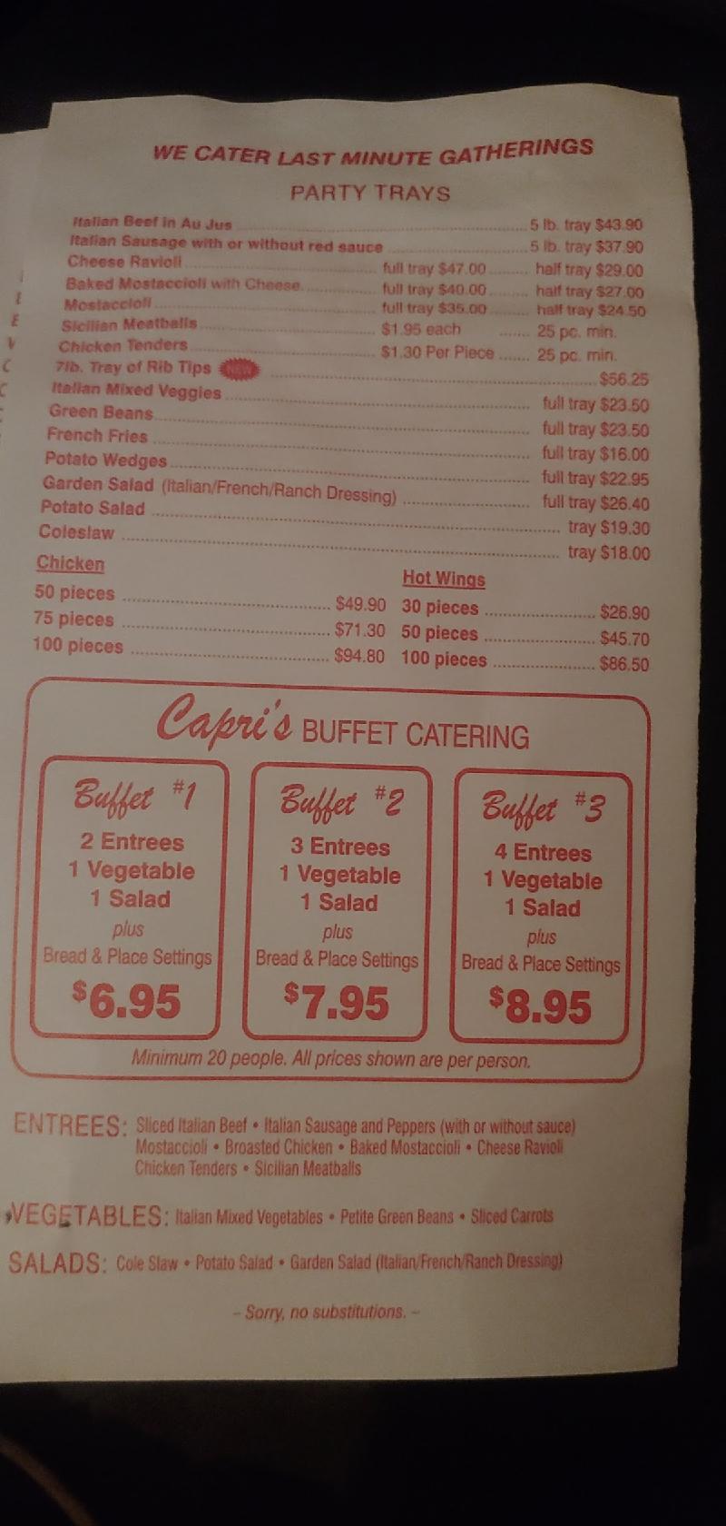 Menu at Capri's Pizza Of Whiting pizzeria, Whiting