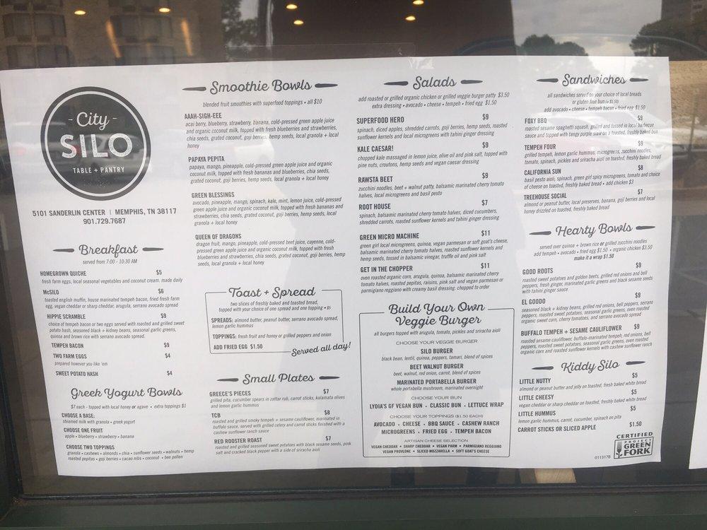 Menu at City Silo Table + Pantry pub & bar, Memphis, Sanderlin Ave #104b