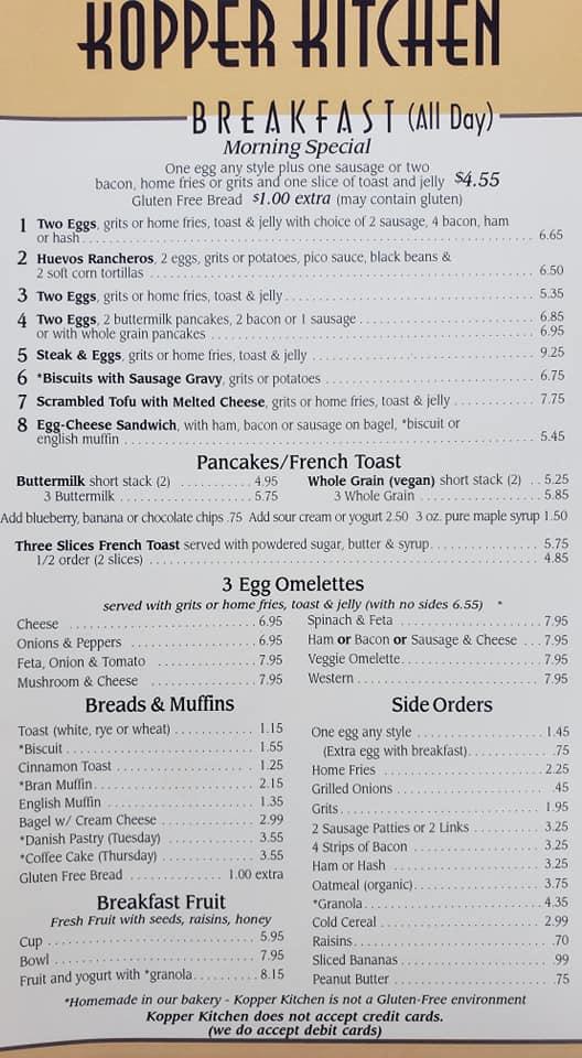 Menu at Kopper Kitchen restaurant, Saint Petersburg