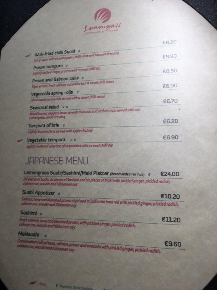 Menu at Lemongrass Fusion Restaurant Saggart, Saggart, CityArk Aparthotel