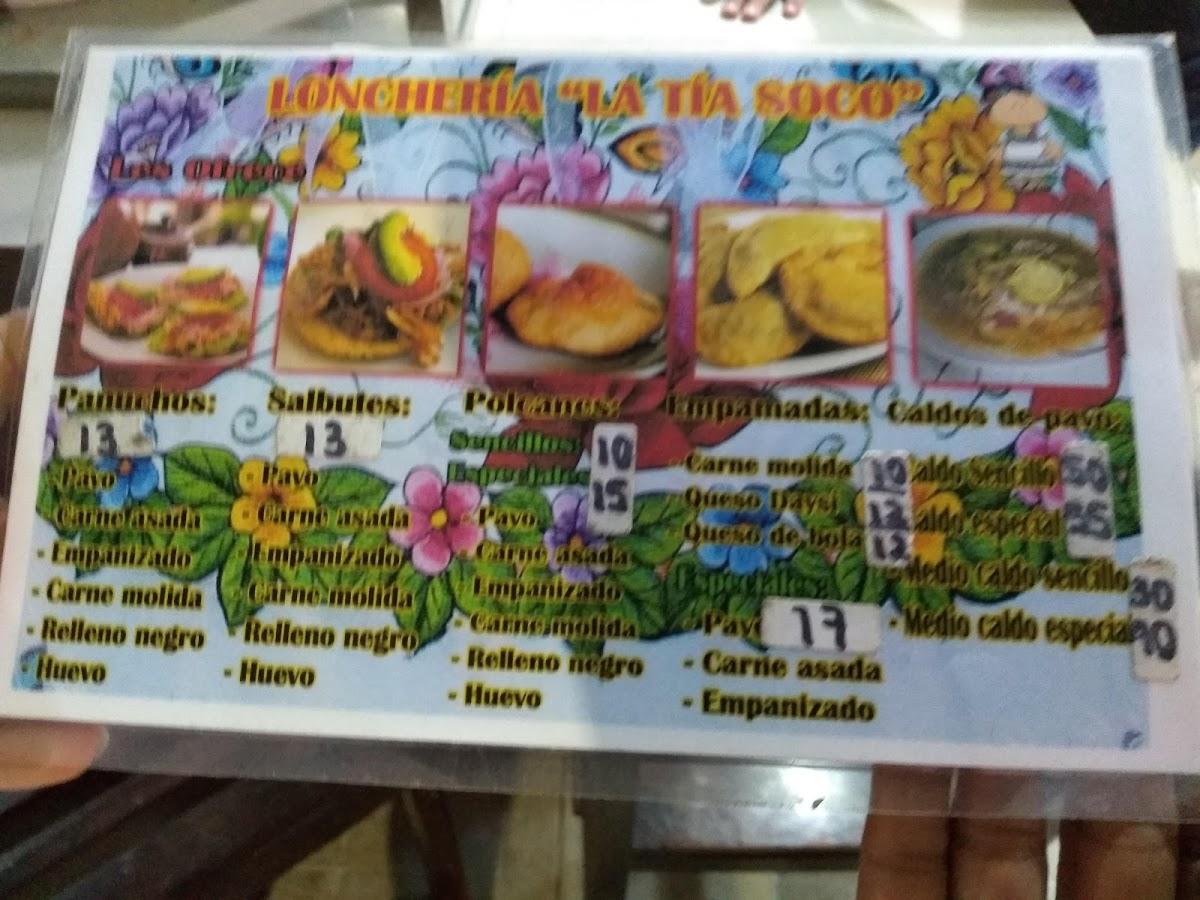 Carta del restaurante Loncheria "La Tia Soco", Kanasín