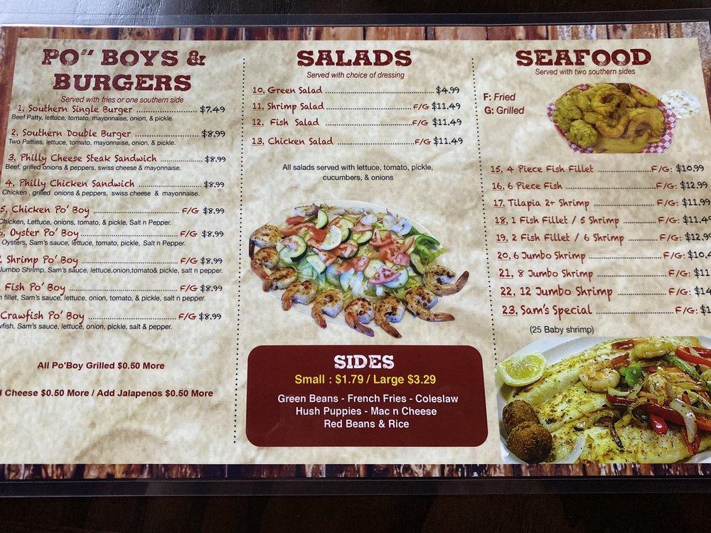 Menu at Sam's Southern Eatery restaurant, Temple