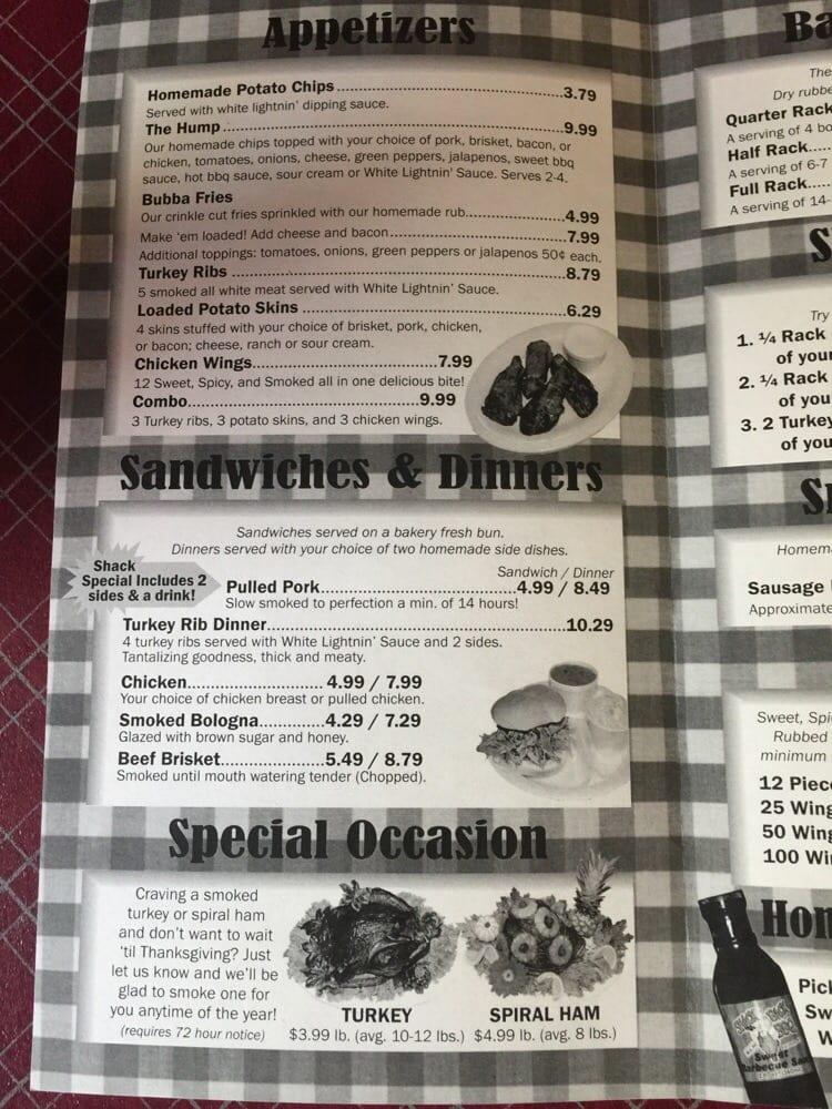 Menu at Shack in the Back BBQ, Louisville