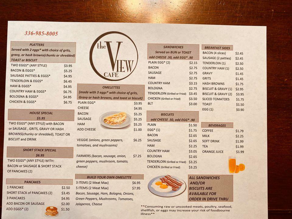 Menu at The View Cafe, King