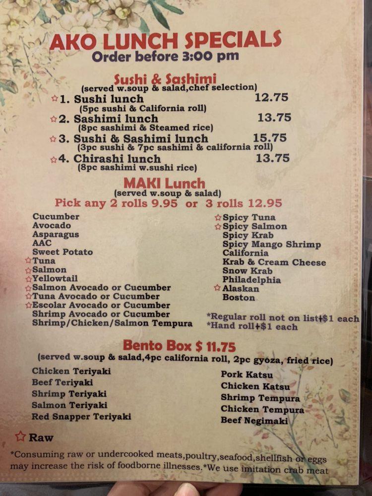 Menu at Ako Sushi & Seafood restaurant, Titusville