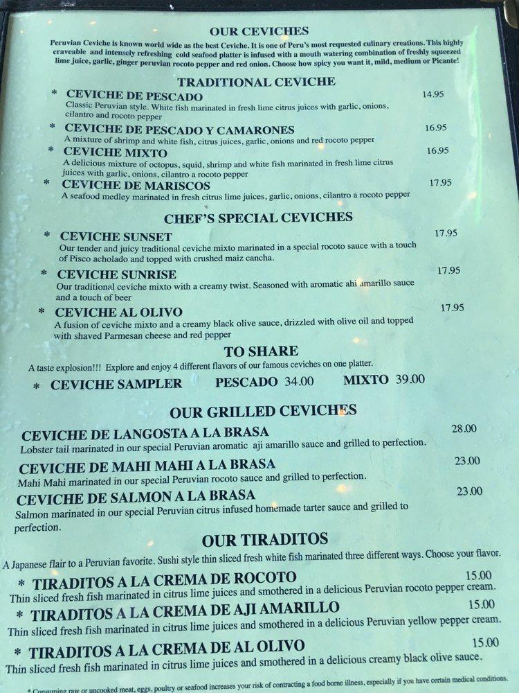 Menu at El Inka Grill restaurant, Orlando, Dr Phillips Blvd